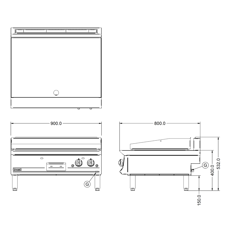 Opus Natural Gas Counter-top Griddle - Chrome Plate - W 900 mm - 23.0 ...